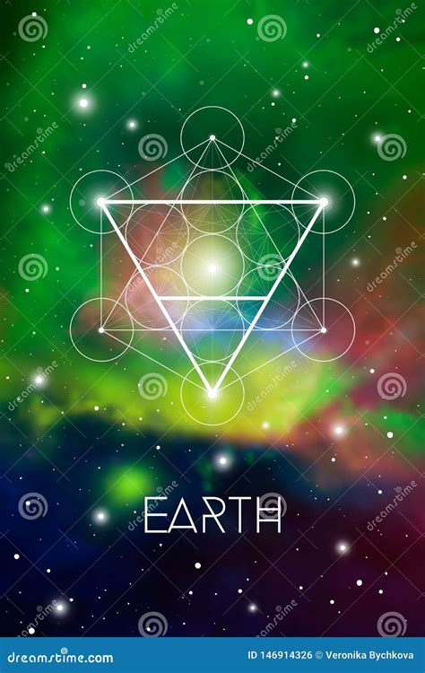 Earth Element Symbol Inside Metatron Cube And Flower Of Life In Front