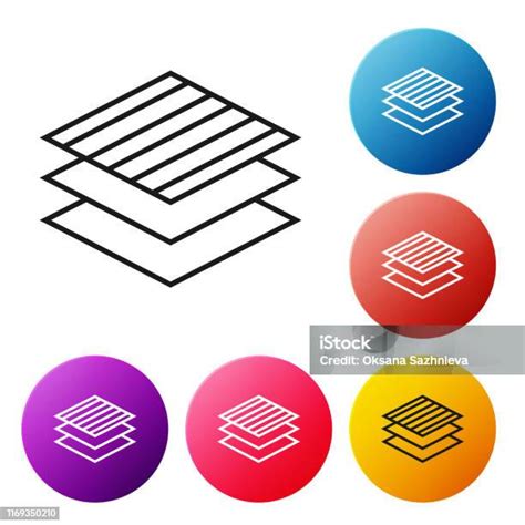 흰색 배경에 격리 된 검은 색 선 직물 롤 아이콘입니다 롤 매트 양탄자 천 카펫 또는 종이 롤 아이콘 아이콘 다채로운 원 버튼을 설정합니다 벡터 일러스트레이션 공예에 대한