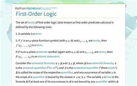 First Order Logic From Wolfram Mathworld