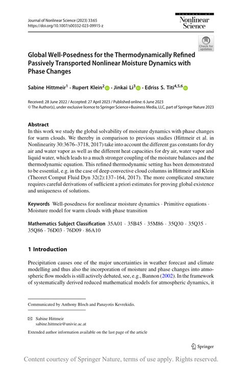 Pdf Global Well Posedness For The Thermodynamically Refined Passively Transported Nonlinear
