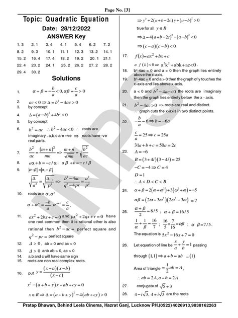 Quadratic Equation Solution Pdf Mathematical Concepts Equations