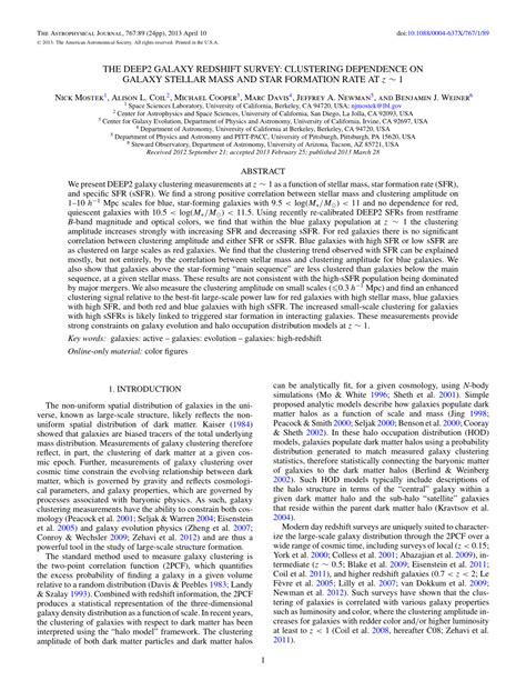 Pdf The Deep2 Galaxy Redshift Survey Clustering Dependence On Galaxy Stellar Mass And Star