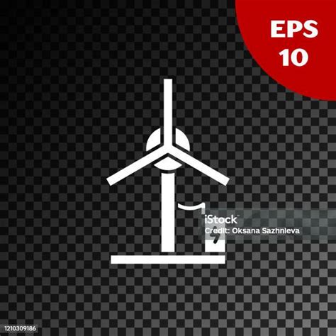 투명 한 어두운 배경에 격리 된 흰색 바람 터빈 아이콘입니다 풍력 발전기 기호입니다 전력 생산을 위한 풍차 벡터 일러스트레이션 개념에 대한 스톡 벡터 아트 및 기타 이미지