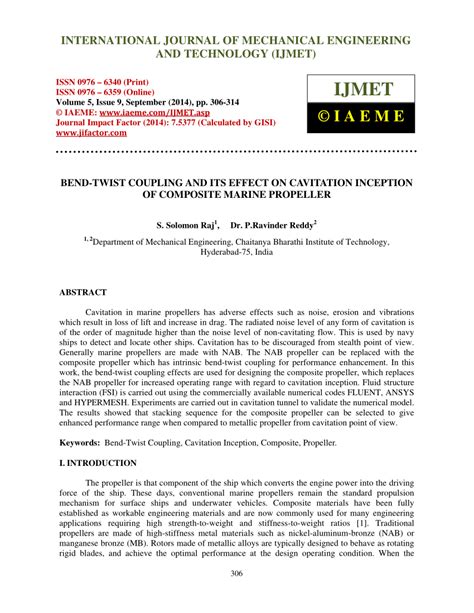 Pdf Bend Twist Coupling And Its Effect On Cavitation Inception Of Composite Marine Propeller