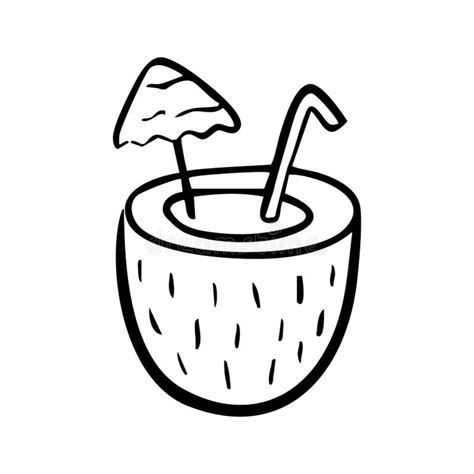 Hand Drawn Coconut Drink With Straw And Umbrella Cocktail Drawing