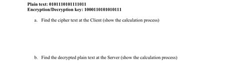 Solved Plain Text 0101110101111011encryptiondecryption