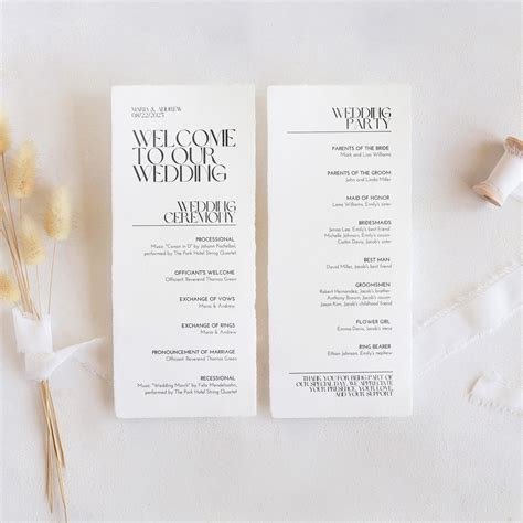 X Wedding Program Template Minimalist Wedding Program Etsy