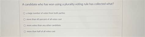 Solved A Candidate Who Has Won Using A Plurality Voting Rule