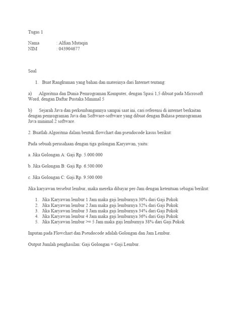 Tugas 1 Algoritma And Pemrograman Pdf