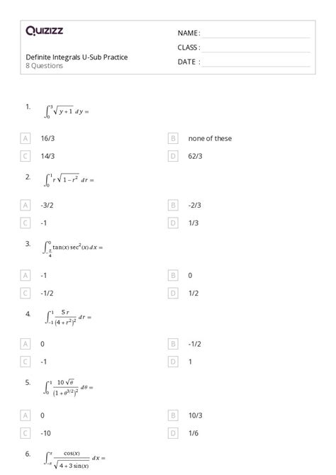 50 Integrals Worksheets For 11th Grade On Quizizz Free And Printable Worksheets Library