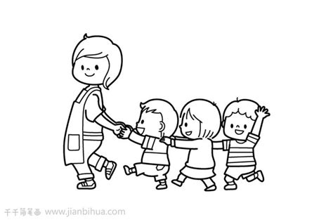 幼儿和老师一起玩耍简笔画怎么画（共18张） 简笔画图片大全