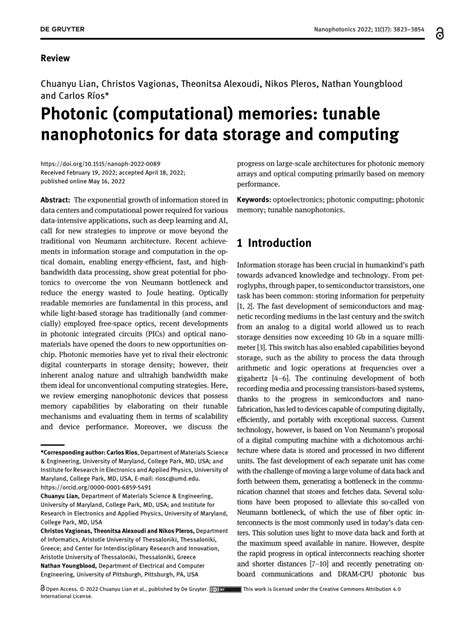 Pdf Photonic Computational Memories Tunable Nanophotonics For Data Storage And Computing