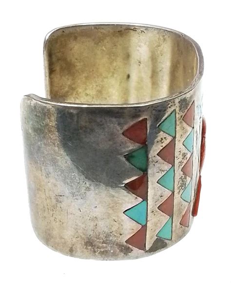 Lot Nancy Haloo Zuni Silver Inlaid Cuff Bracelet