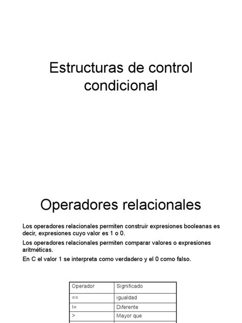estructuras de control con operadores relacionales y lógicos pdf