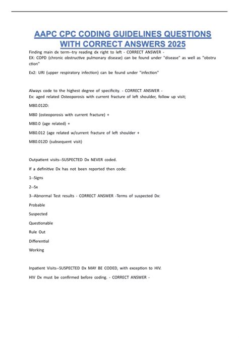 AAPC CPC CODING GUIDELINES QUESTIONS WITH CORRECT ANSWERS AAPC CPC Stuvia US