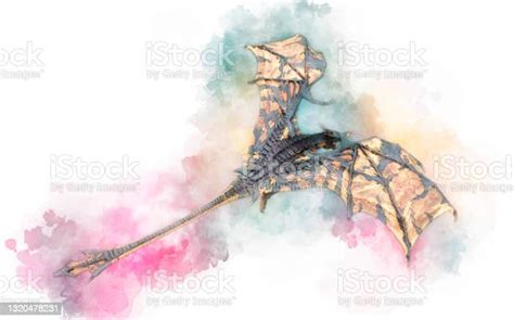 화이트 3d 일러스트레이션에 고립 된 수채화 의 스타일에 판타지 드래곤 3차원 형태에 대한 스톡 사진 및 기타 이미지 3차원 형태 고대의 날기 Istock