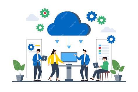 Premium Vector Team Members Collaborating On Cloudbased Version Control For Continuous Deployment