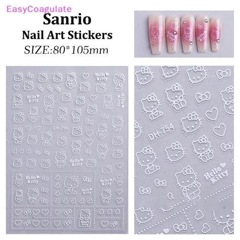 Eas 1 แผ่น Kawaii Sanrio การ์ตูนสติกเกอร์เล็บ Hello Kitty Animation เล็บ Decals กดบนเล็บอุปกรณ์