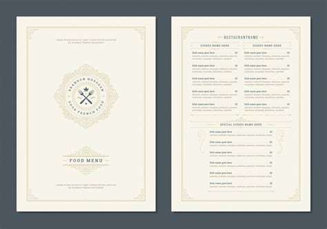 레스토랑 메뉴 디자인 및 레이블 벡터 브로슈어 서식 파일 프리미엄 벡터