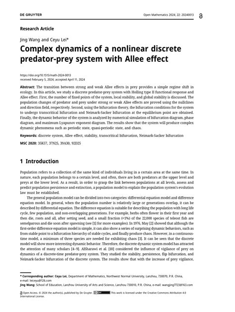 pdf complex dynamics of a nonlinear discrete predator prey system