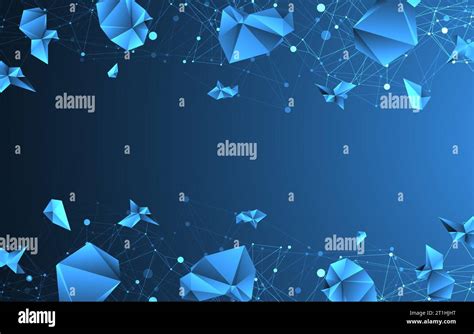 Connected Polygons Glowing Blue Plexus Vector Background Digital Data Visualization Stock