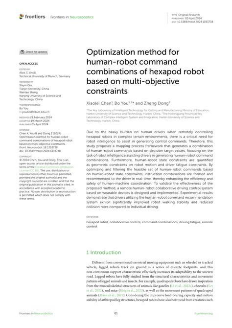 Pdf Optimization Method For Human Robot Command Combinations Of
