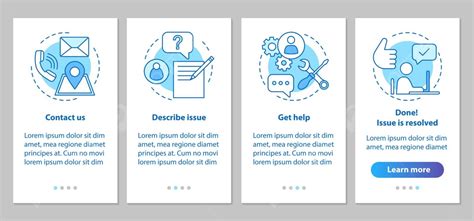 Linear C Onboarding Page Screen For Mobile Customer Support App Vector Onboarding Contact