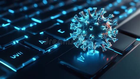 Cyber Virus Threat 3d Model On A Keyboard A Closeup Of A 3d Virus Model Placed On A Keyboard