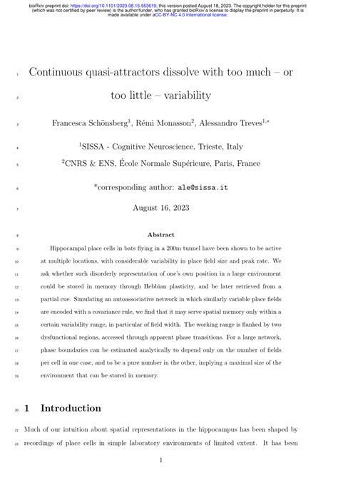 Pdf Continuous Quasi Attractors Dissolve With Too Much Or Too Little Variability