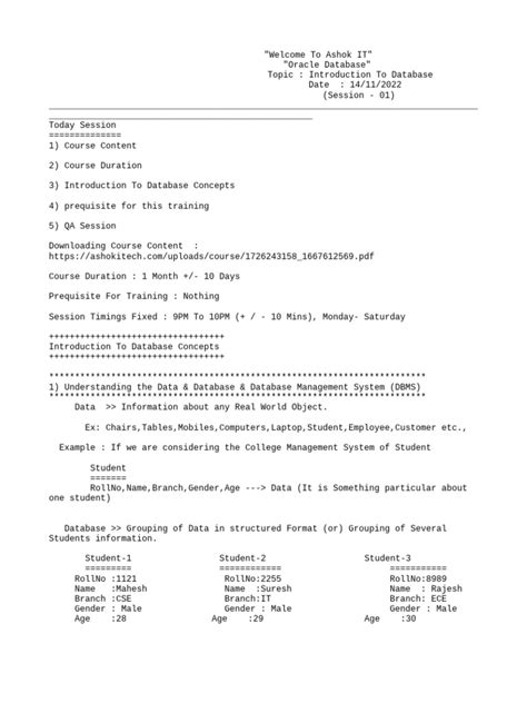 Day 1 Introduction To Database Download Free Pdf Databases Information Technology
