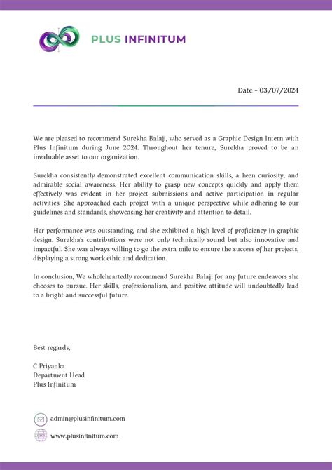 Surekha Balaji On Linkedin Graphicdesign Internship Letterofrecommendation Plusinfinitum