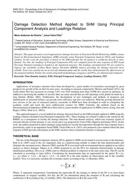PDF Damage Detection Method Applied To SHM Using Principal Component Analysis And Loadings