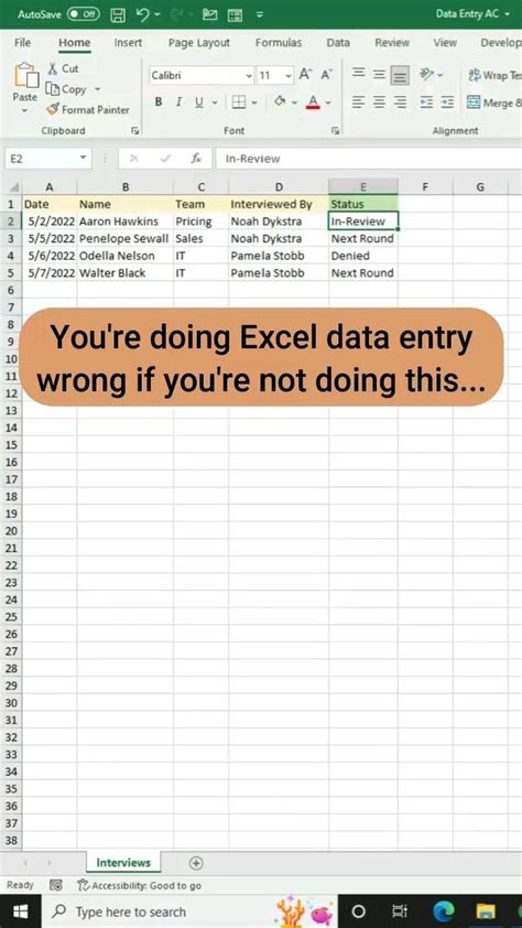 Data Entry Shortcut In Excel Microsoft Excel Excel Tutorials Excel