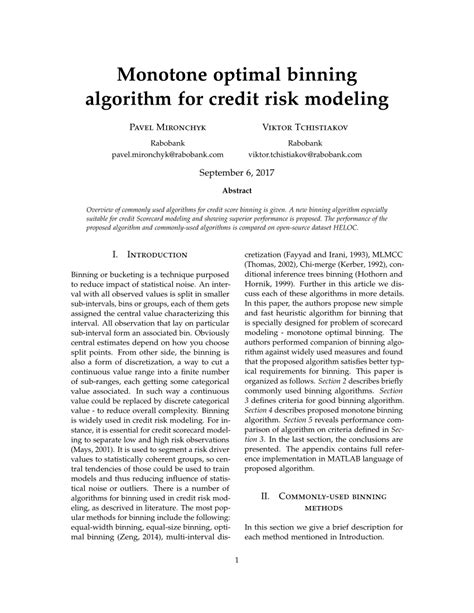 Pdf Monotone Optimal Binning Algorithm For Credit Risk Modeling