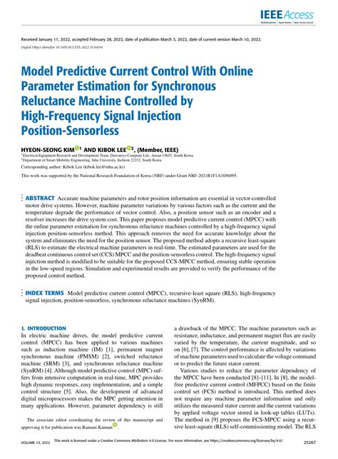 Pdf Model Predictive Current Control With Online Parameter Estimation