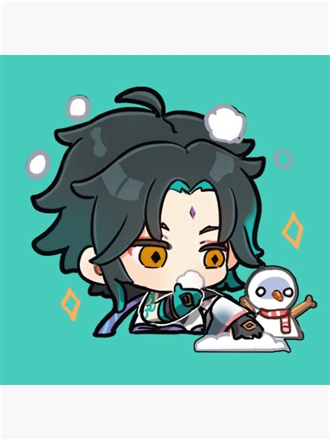 Xiao With Chibi Snowman Genshin Impact Xiao Chibi Pack Metal Print