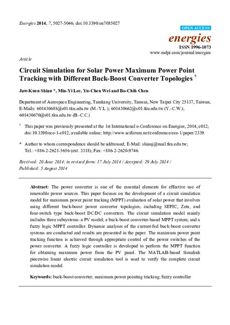 Pdf Circuit Simulation For Solar Power Maximum Power Point Tracking