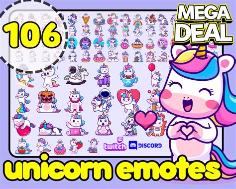 Unicorn Emotes Unicorn Twitch Emotes Cute Unicorn Emotes Rainbow Unicorn Discord Emote White