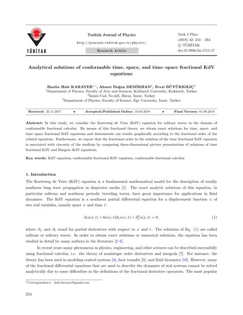 Pdf Analytical Solutions Of Conformable Time Space And Time Space Fractional Kdv Equations