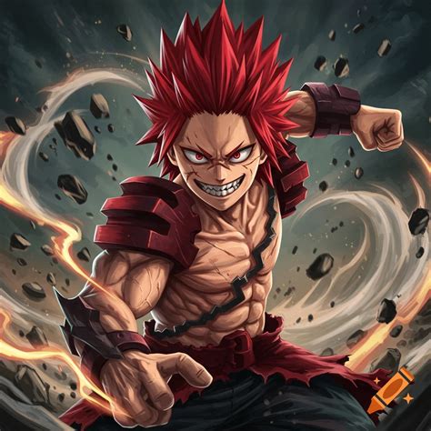 Anime Illustration Of Kirishima With Spiky Red Hair Red Eyes And A