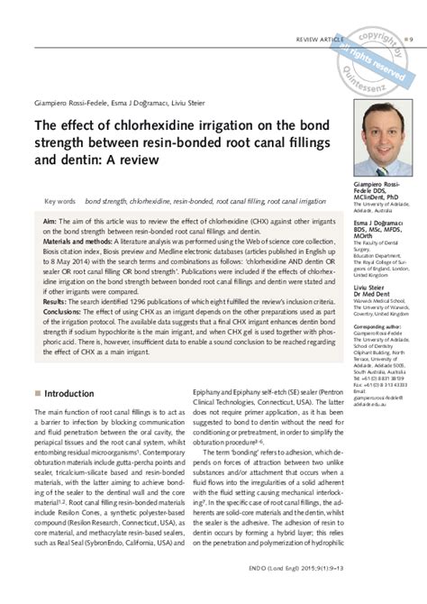 Pdf The Effect Of Chlorhexidine Irrigation On The Bond Strength
