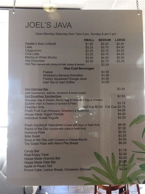 Menu At Joels Java Cafe Greenville
