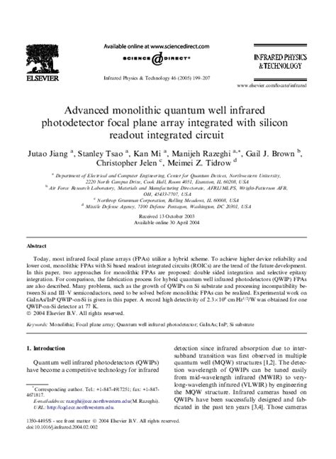 Pdf Advanced Monolithic Quantum Well Infrared Photodetector Focal