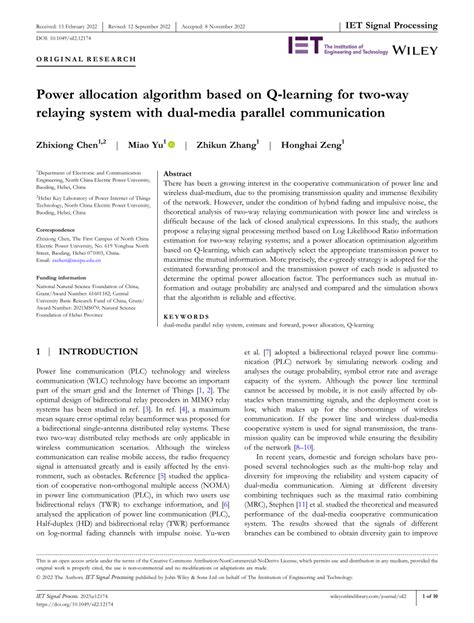 Pdf Power Allocation Algorithm Based On Q‐learning For Two‐way