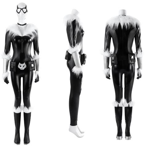 Disguise Felicia Cosplay Costume Sexy Woman Cat Suit Jumpsuit Belt Full