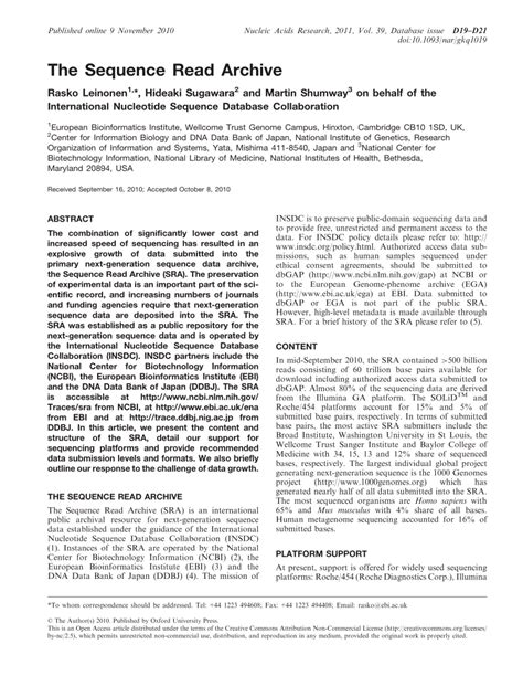 PDF The Sequence Read Archive
