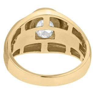 Oval Cut White Topaz Birthstone Diamond Mens Ring In Yellow Gold