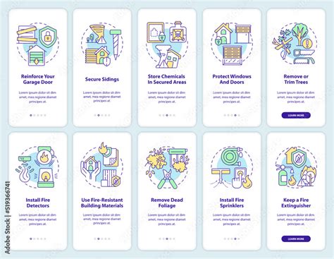 Natural Disasters Preparedness Onboarding Mobile App Screen Set Walkthrough 5 Steps Editable