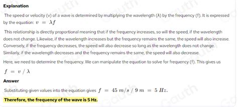Solved 10 A Wave Has A Velocity Of 45ms And A Wavelength Of 9 Meters