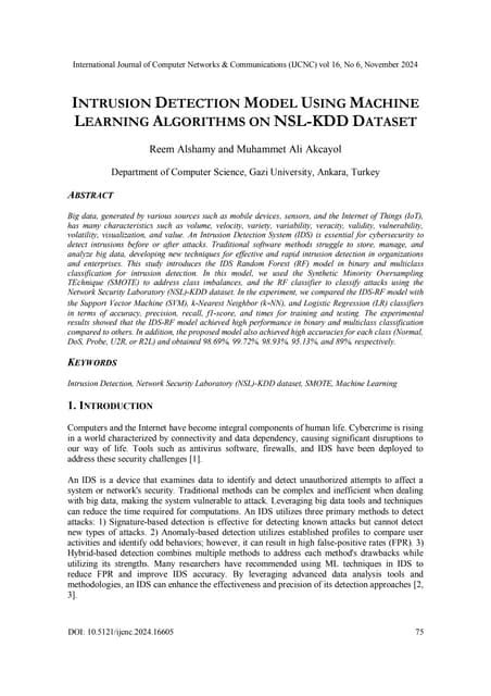 Intrusion Detection Model Using Machine Learning Algorithms On Nsl Kdd